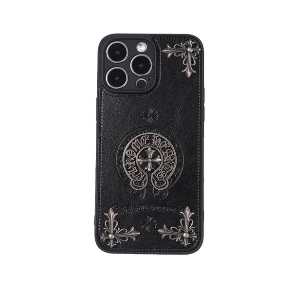 Chrome Hearts Leather Cross Print Phone Case For iPhone – jenacase